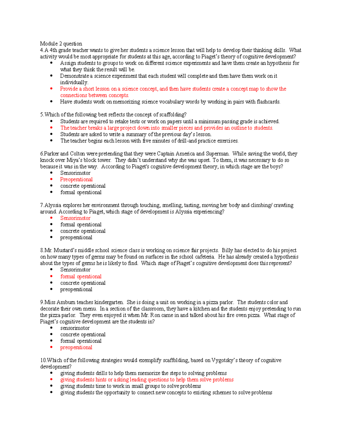 Module 2: Understanding Piaget's Cognitive Development Theory Questions ...