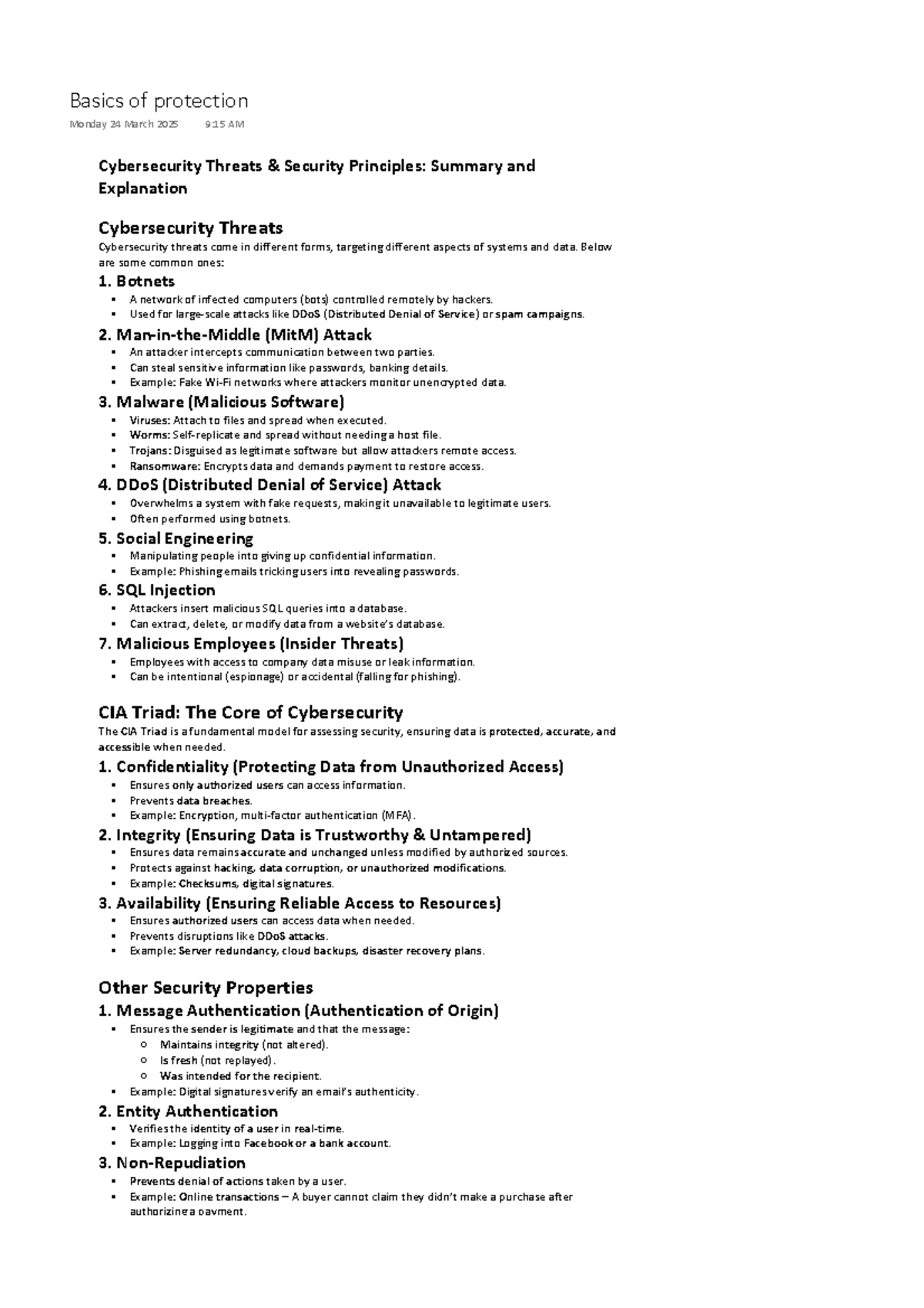 Lecture 5: Cybersecurity Threats & Security Principles Overview - Studocu