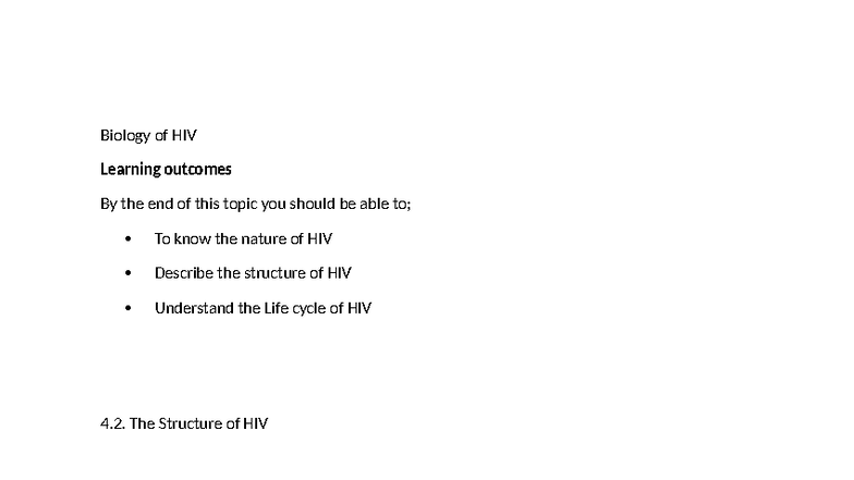 Biology of HIV: Structure, Life Cycle, and Implications - Studocu