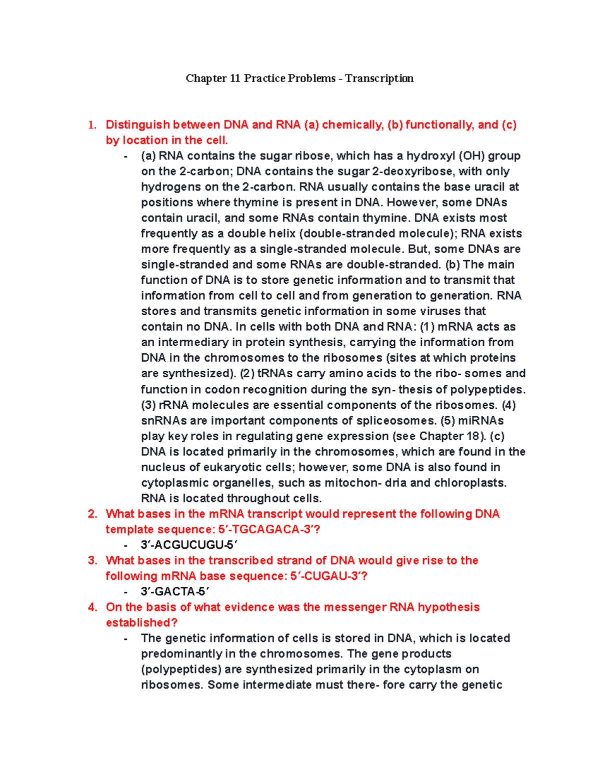 Genetics Chapter 11 Practice Problems - Transcription - Chapter 11 ...