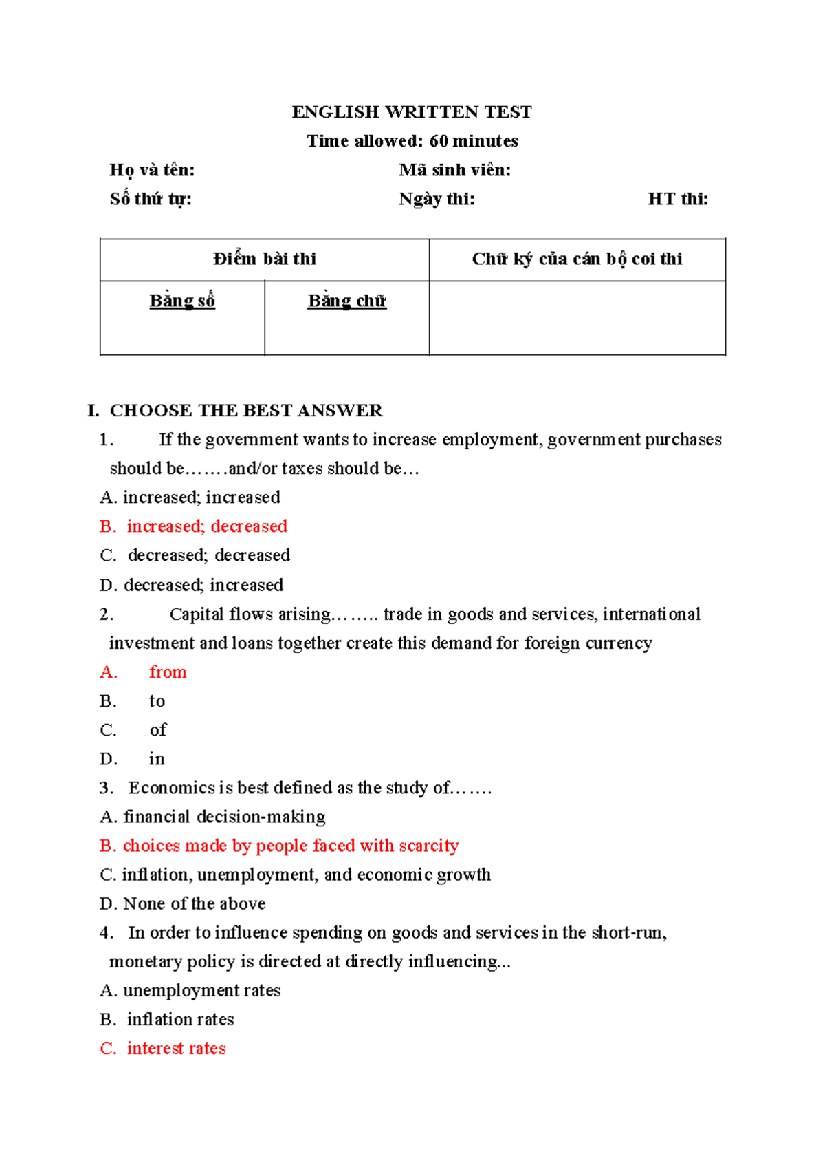 Đề 3 - ENGLISH WRITTEN TEST (60 mins) - Exam Questions & Answers - Studocu