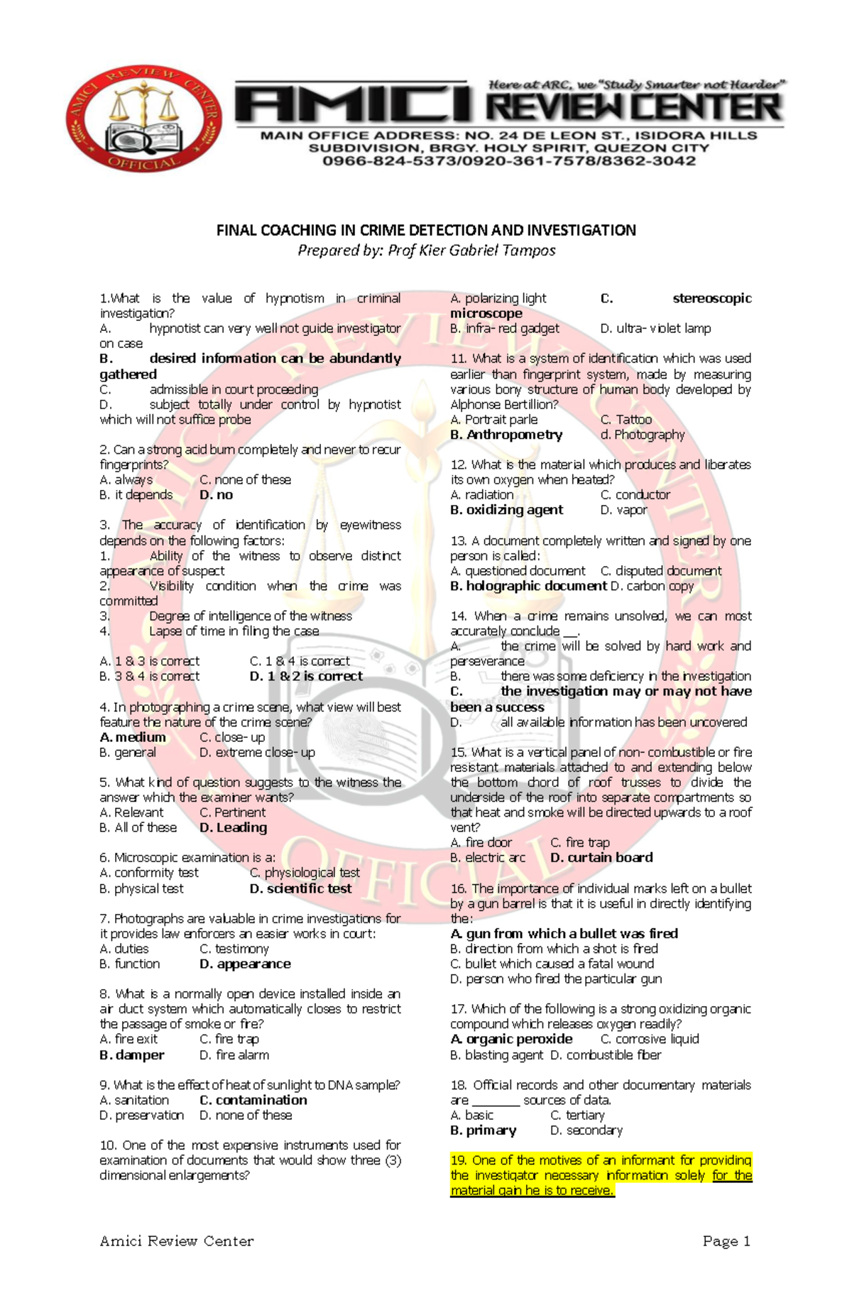 Final Exam Review: Criminology (CLE, Rcrim) - Crime Detection ...