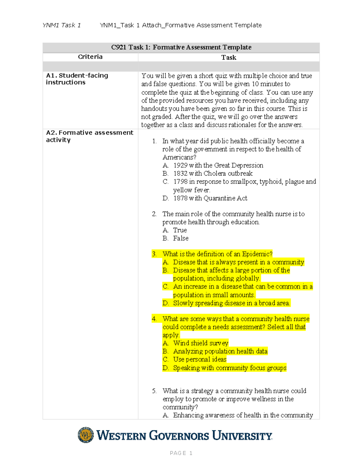 C921 Formative Assessment Template - YNM1 Task 1 Quiz Details - Studocu