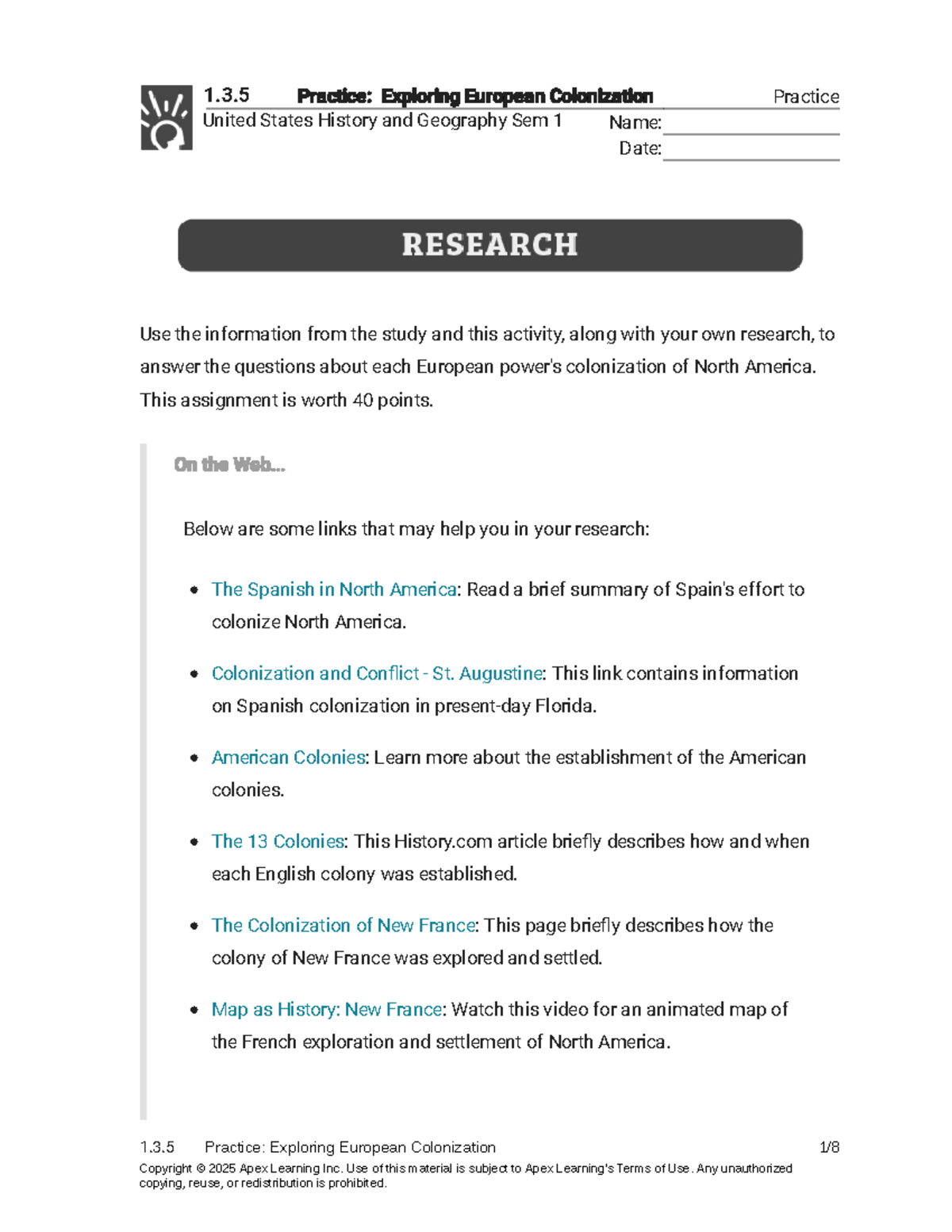 1.3.5 Practice: European Colonization of North America - Studocu