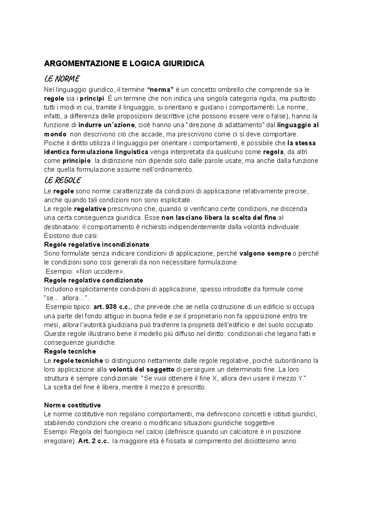 ARGOMENTAZIONE E LOGICA GIURIDICA: NORME E PRINCIPI LEGISLATIVI - Studocu