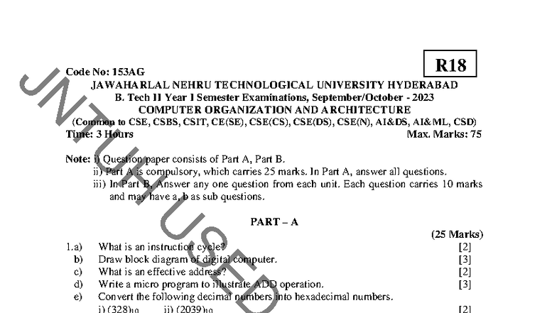 R18 COA Midterm Exam Notes - B.Tech II Year I Sem 2023 - Studocu
