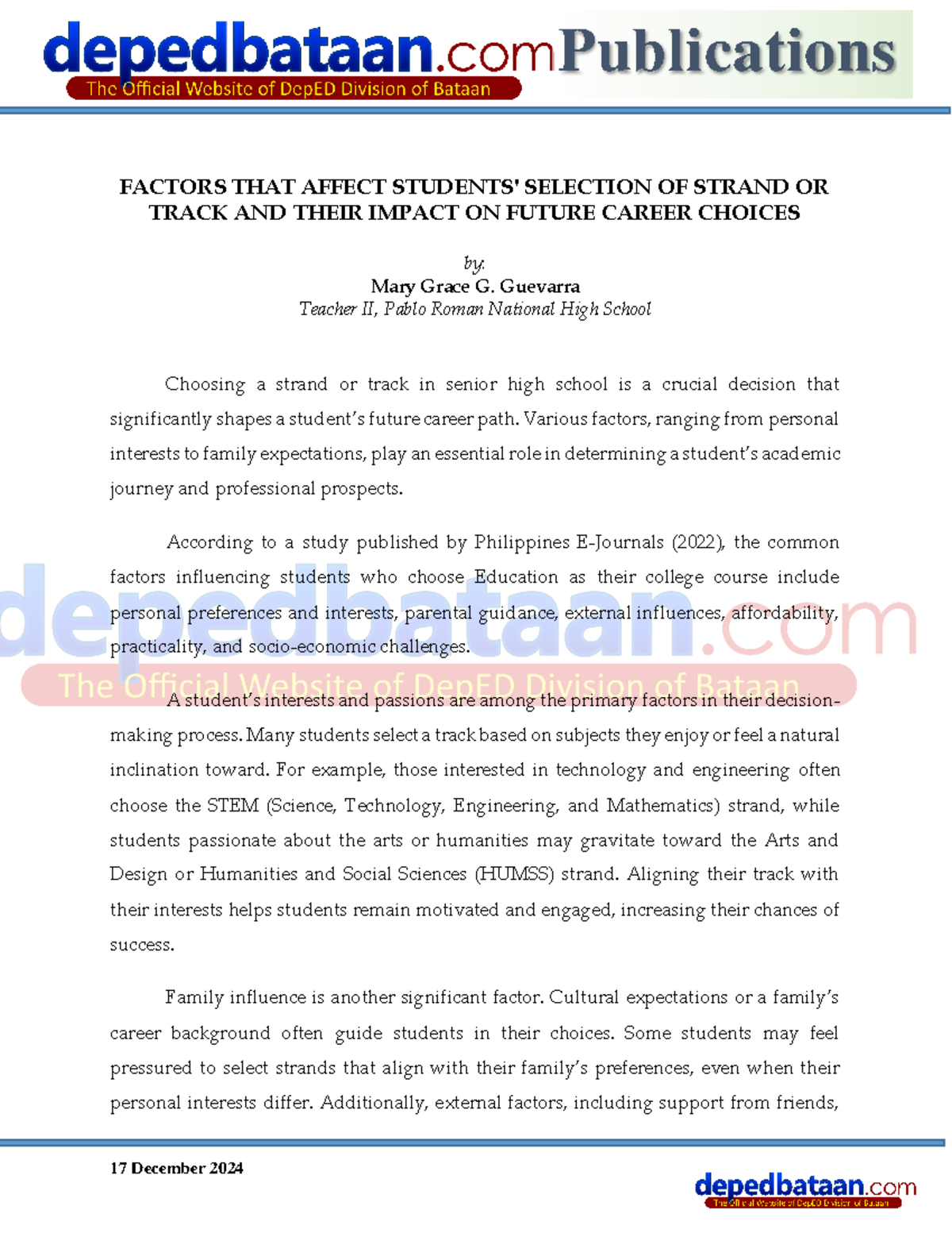 Title: Analyzing Factors Influencing Strand Selection and Career Paths ...