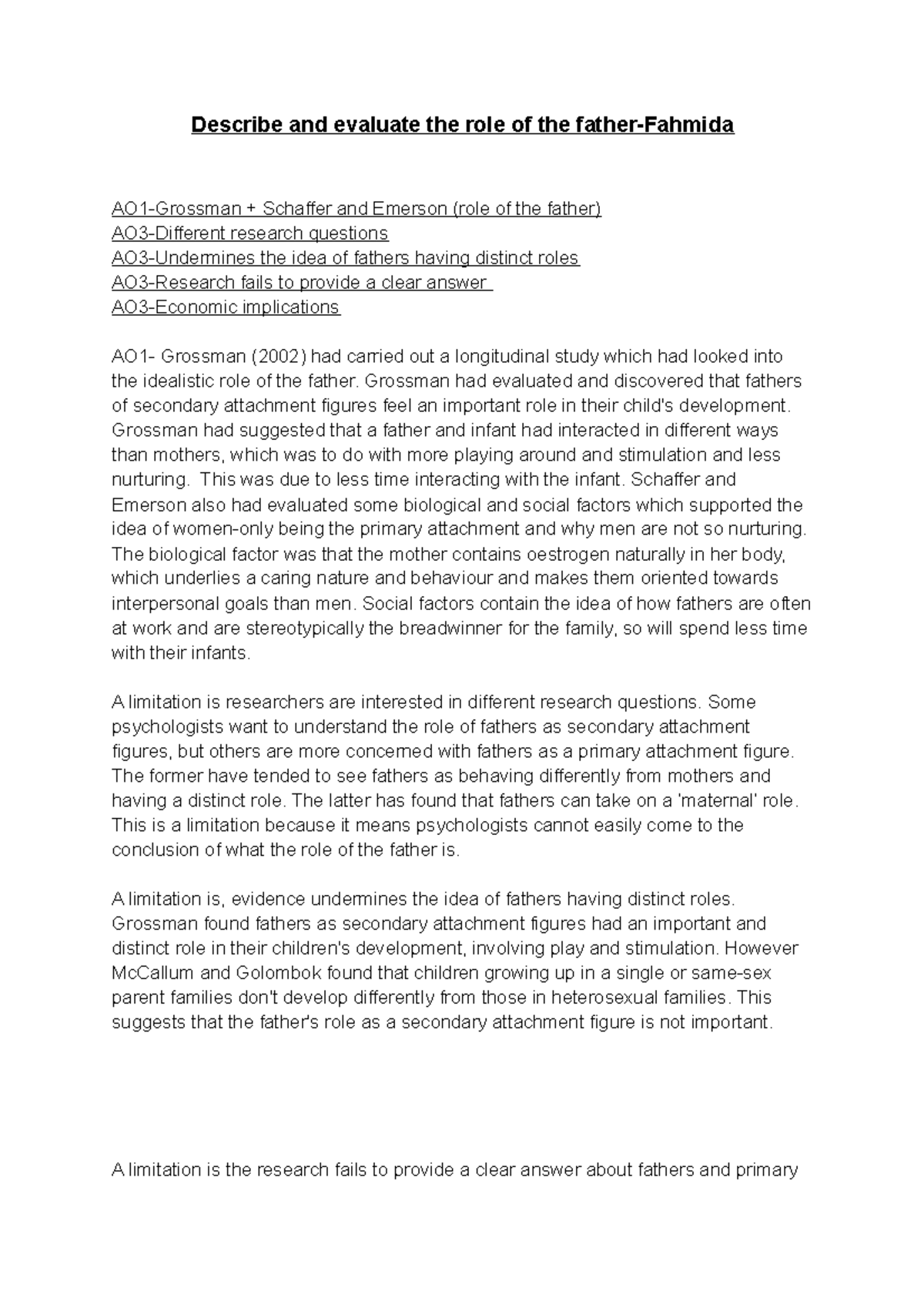 Psychology Essay: Examining the Role of Fathers in Child Development ...