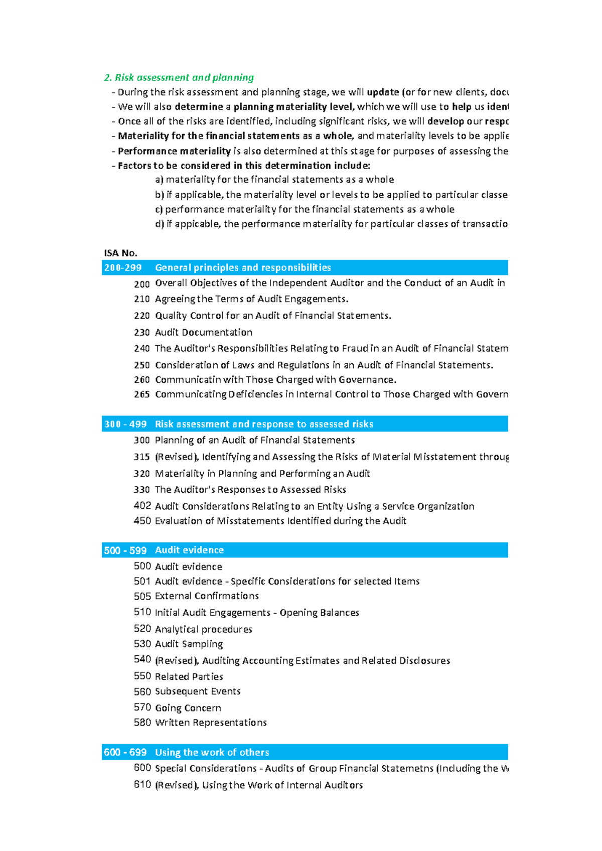 Studeersnel 2 - ISA's and Risk assessment and planning - 2. Risk ...