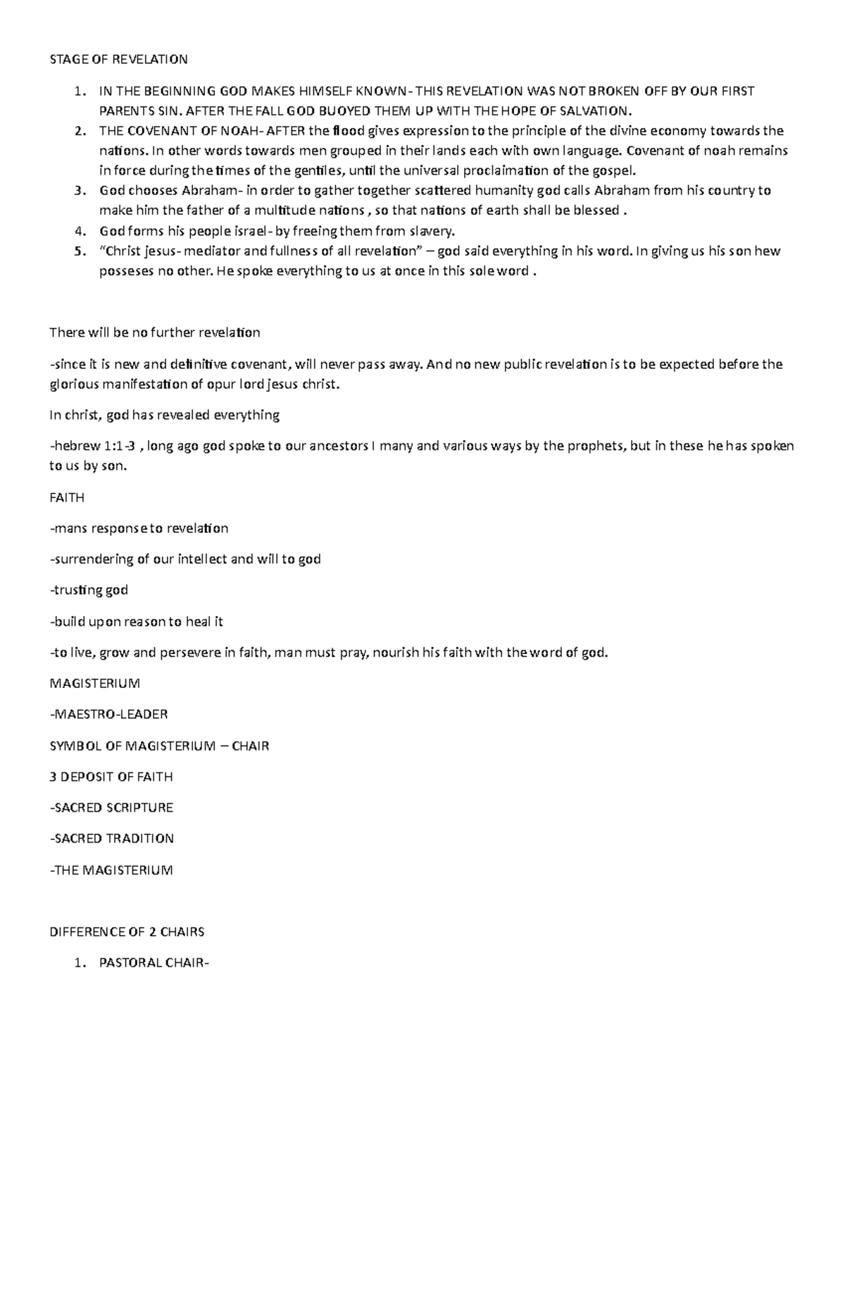 Stage of Revelation - RE Notes on Divine Economy and Faith - Studocu