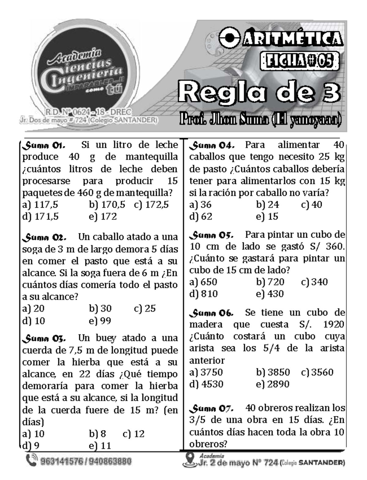 Regla de 3: Ejercicios y Soluciones con Jhon Suma 2026 - Studocu