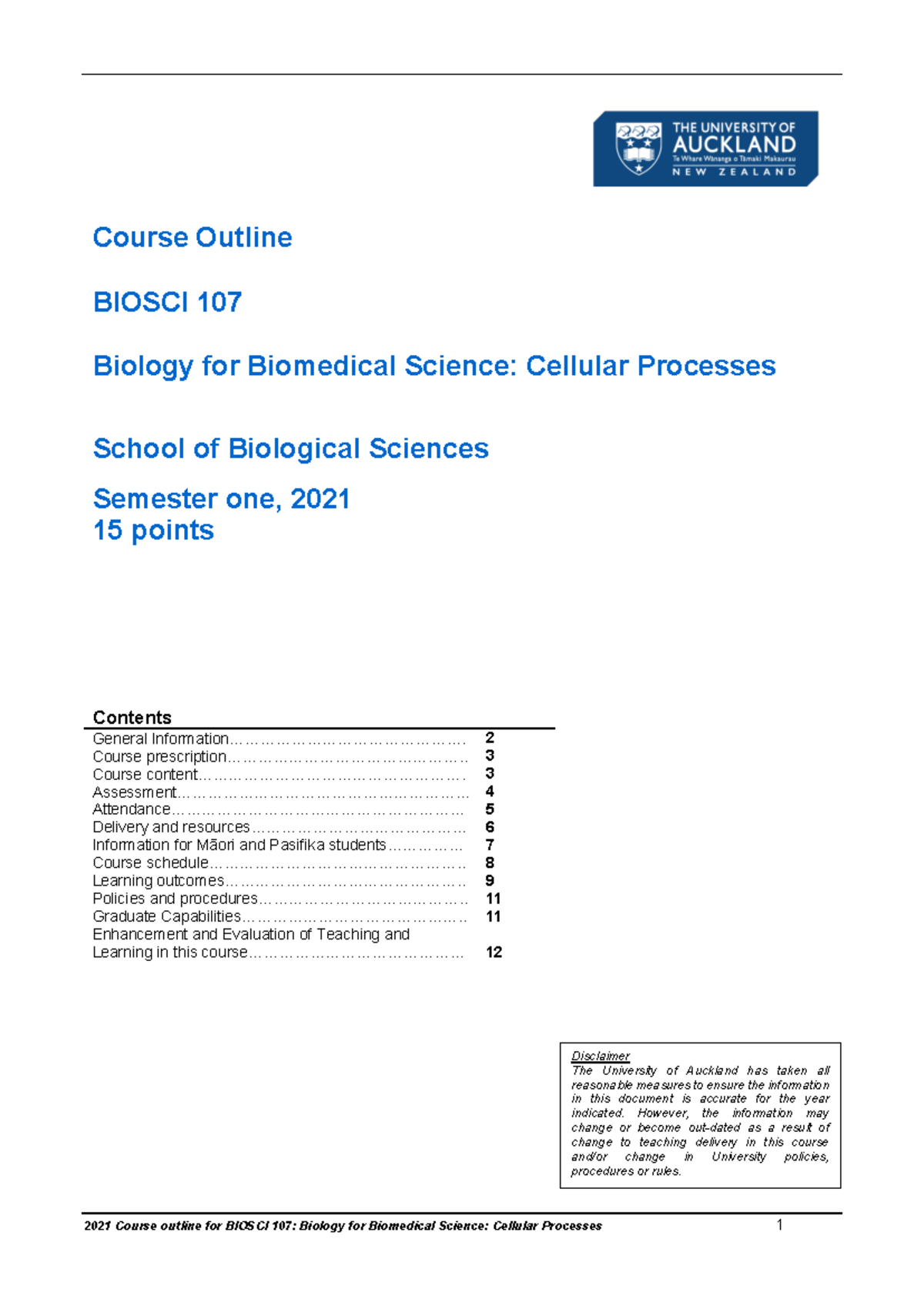 Course Outline - Bhub - Course Outline BIOSCI 107 Biology for ...