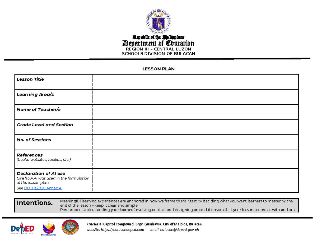 LP ILAW Template: Lesson Plan for Revised MATATAG K to 10 Curriculum ...