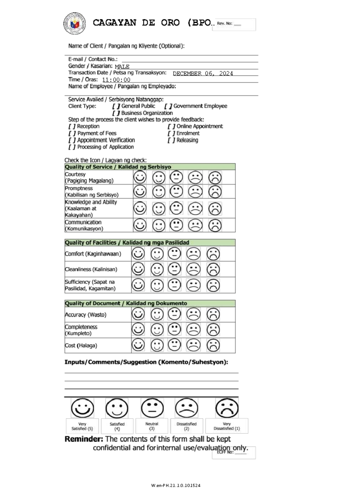 CAGAYAN DE ORO BPO Feedback Form - Client Satisfaction Survey - Studocu