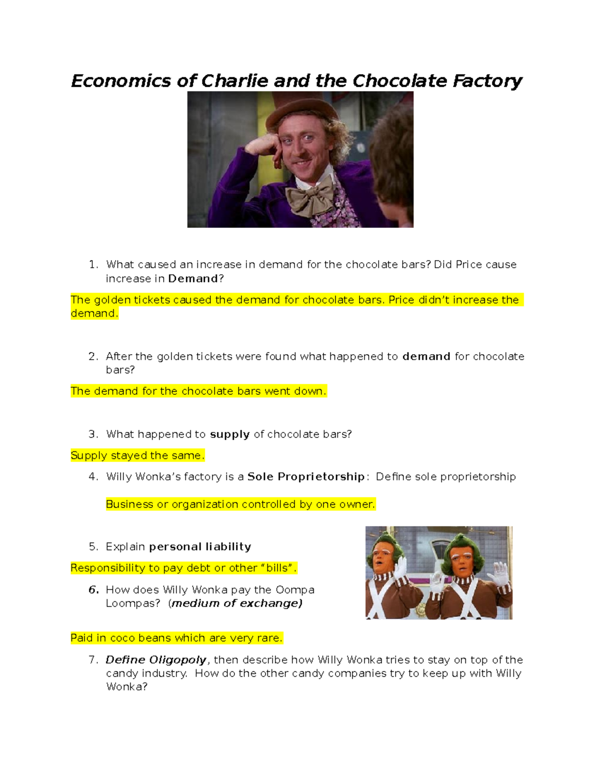 ECO 101: Economics of Charlie and the Chocolate Factory Worksheet - Studocu