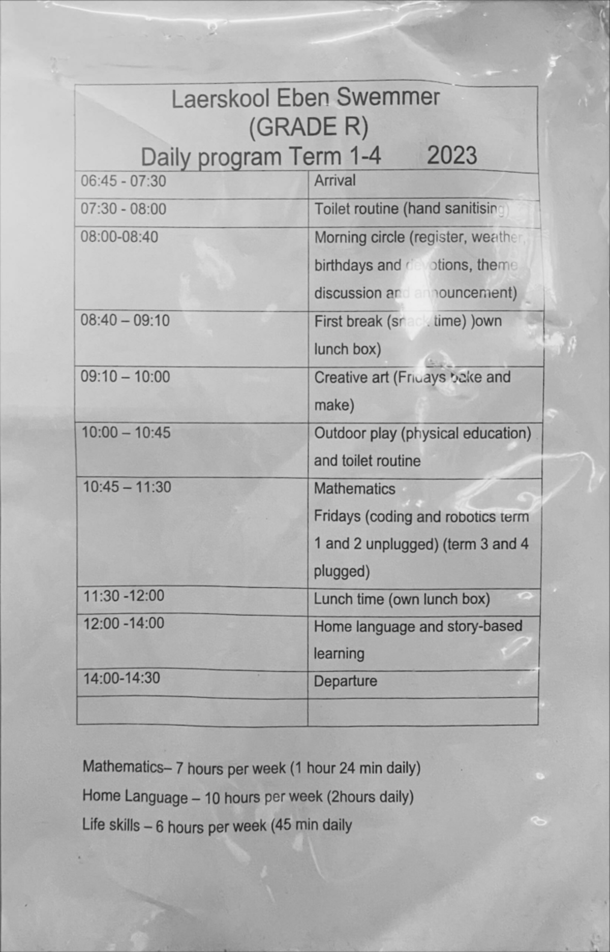 Laerskool Eben swemmer Grade R Daily Program - Laerskool Eben Swemmer ...