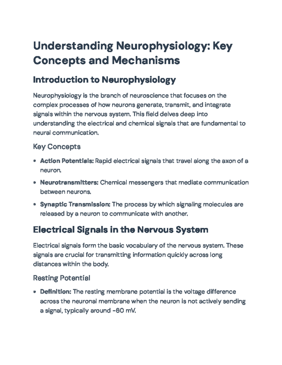 Understanding Neurophysiology: Key Concepts, Mechanisms & Drug Effects - Studocu