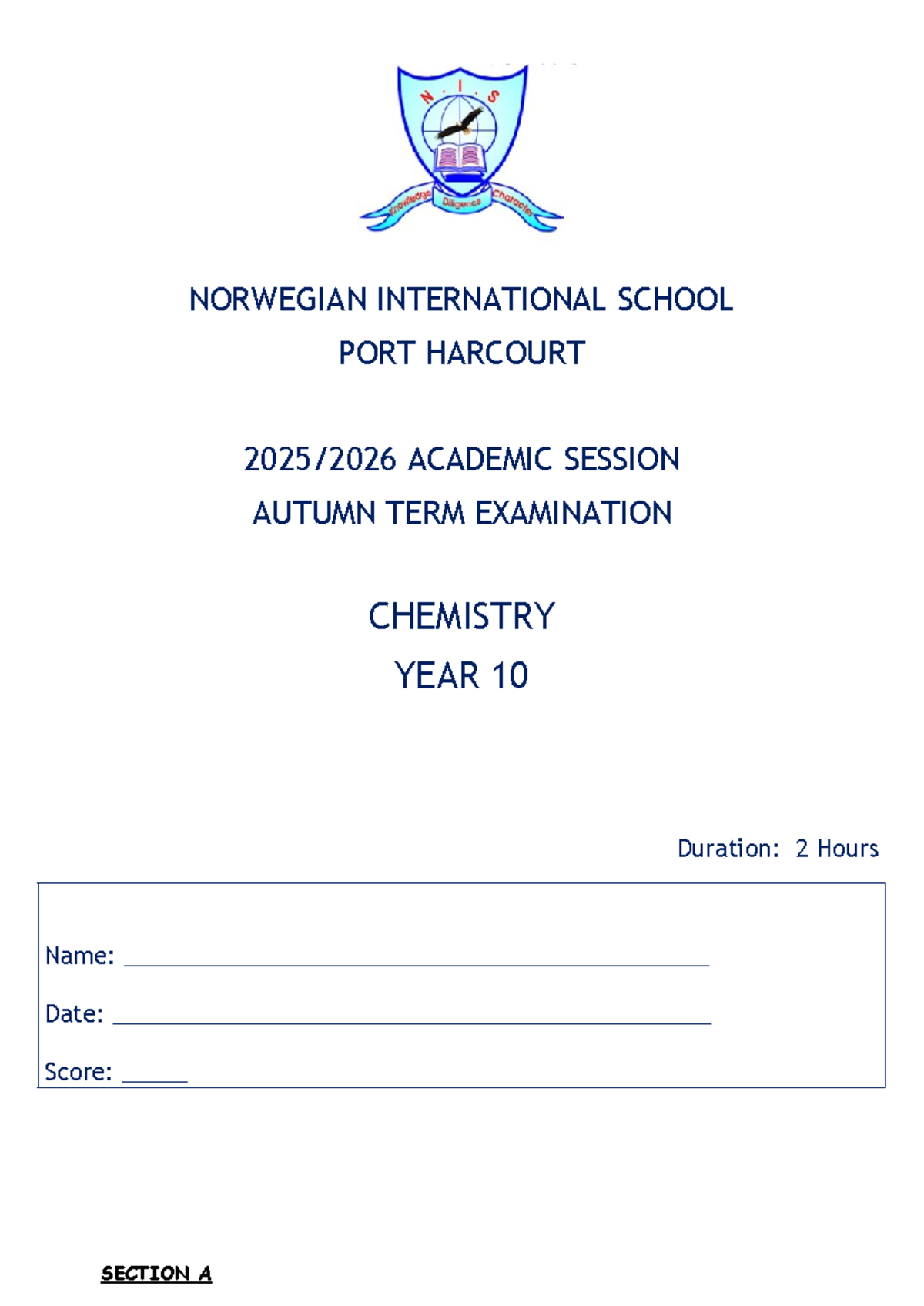 YEAR 10 CHEMISTRY AUTUMN TERM EXAMINATION - NORWEGIAN SCHOOL - Studocu