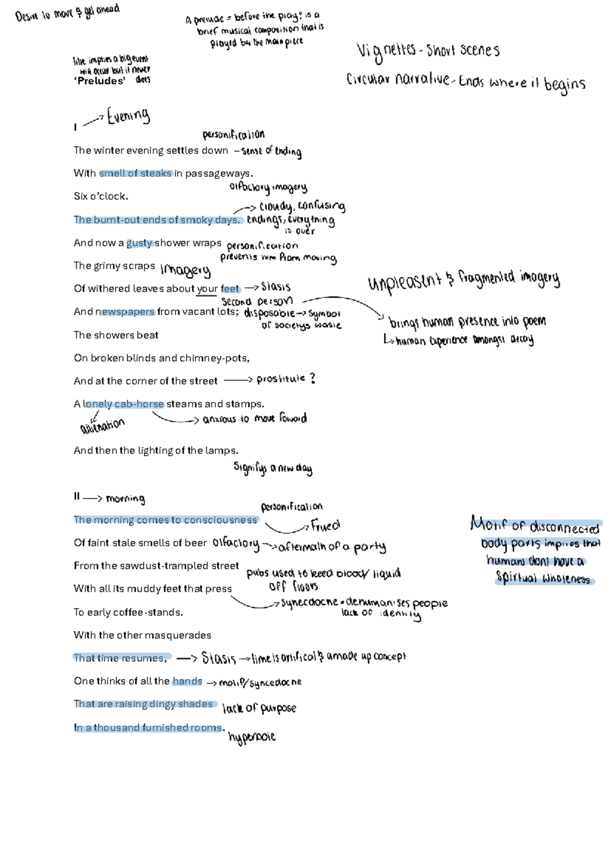Preludes Annotations: Detailed Analysis of Eliot's Poem - Studocu