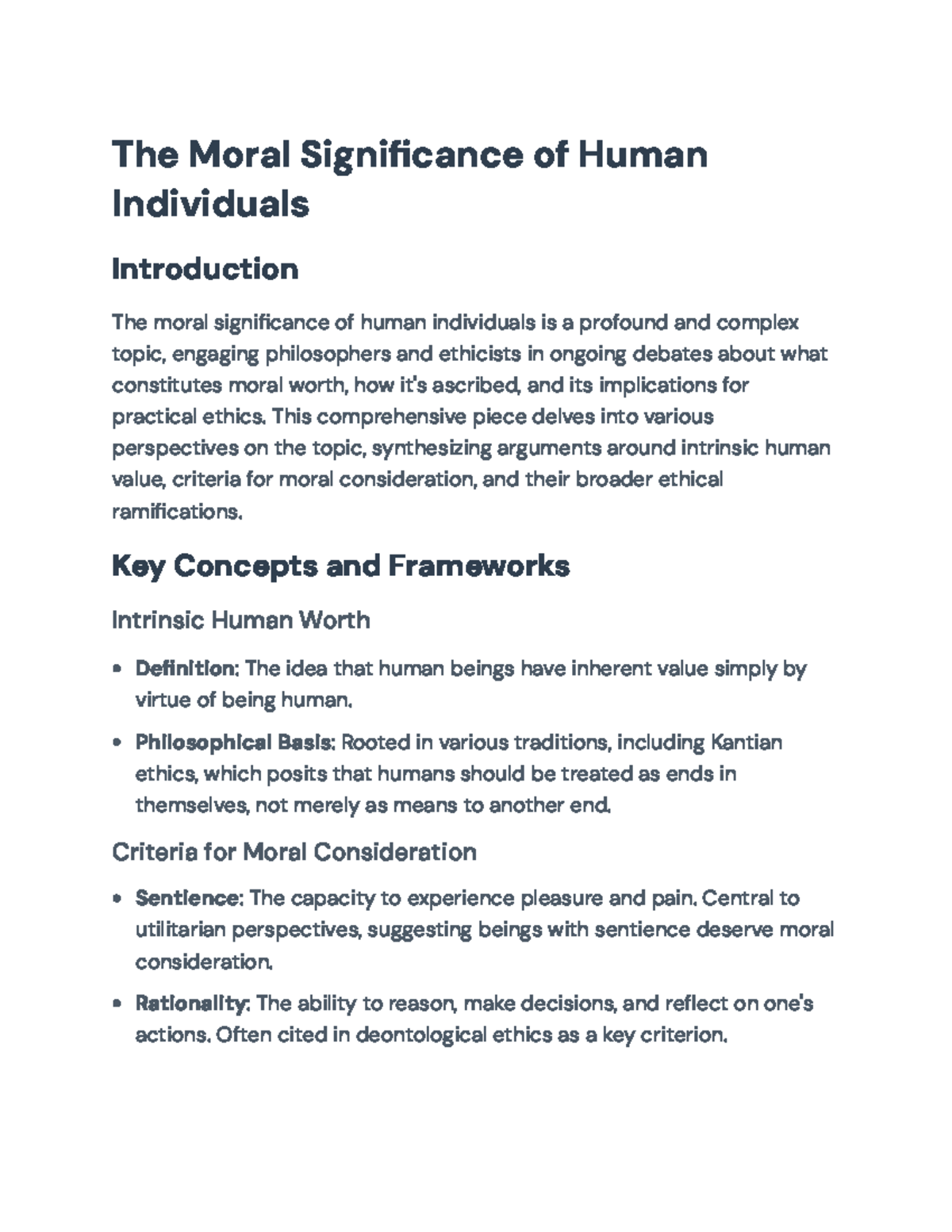 Moral Significance of Human Individuals: Ethical Perspectives (PHIL 101 ...