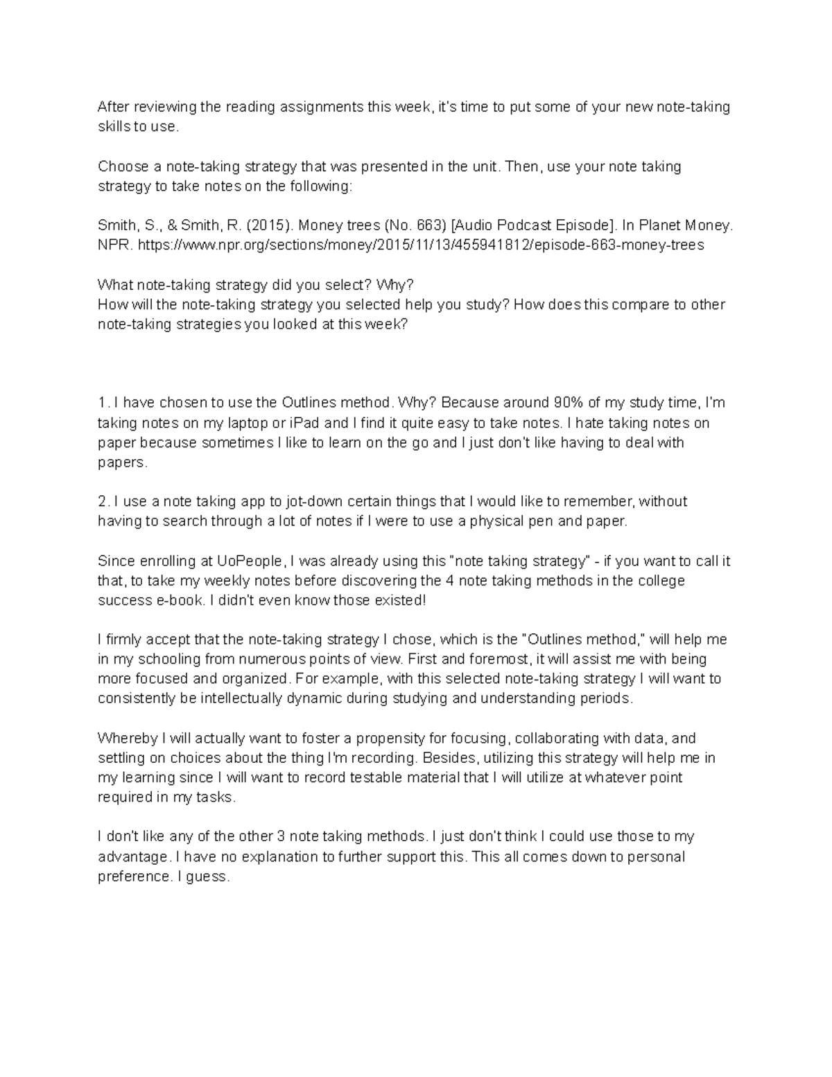 Univ 1001 - Note-Taking Strategy Reflection for Unit 6 Discussion - Studocu