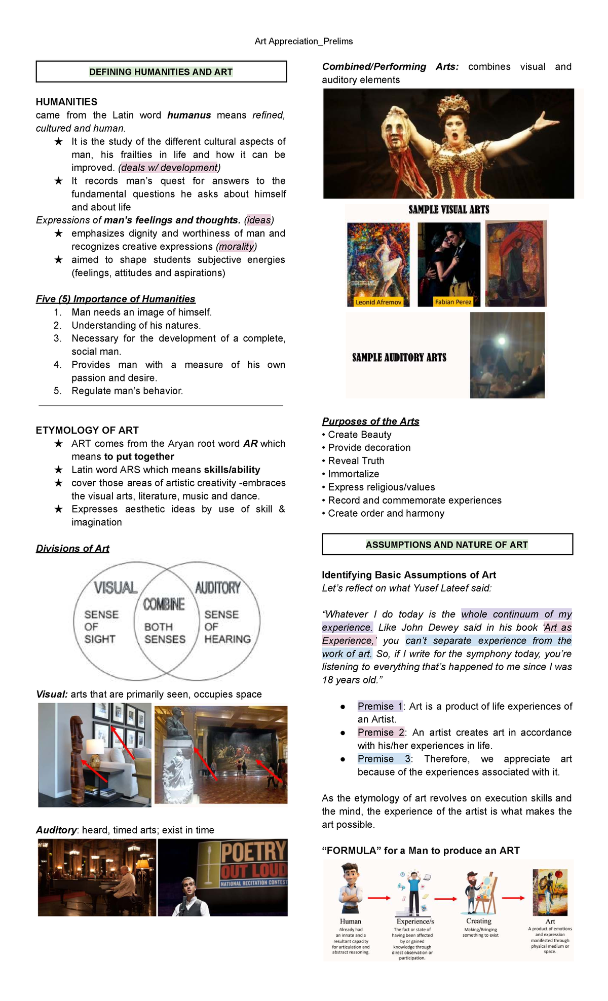Art Appreciation 101: Prelims Reviewer on Humanities and Art - Studocu