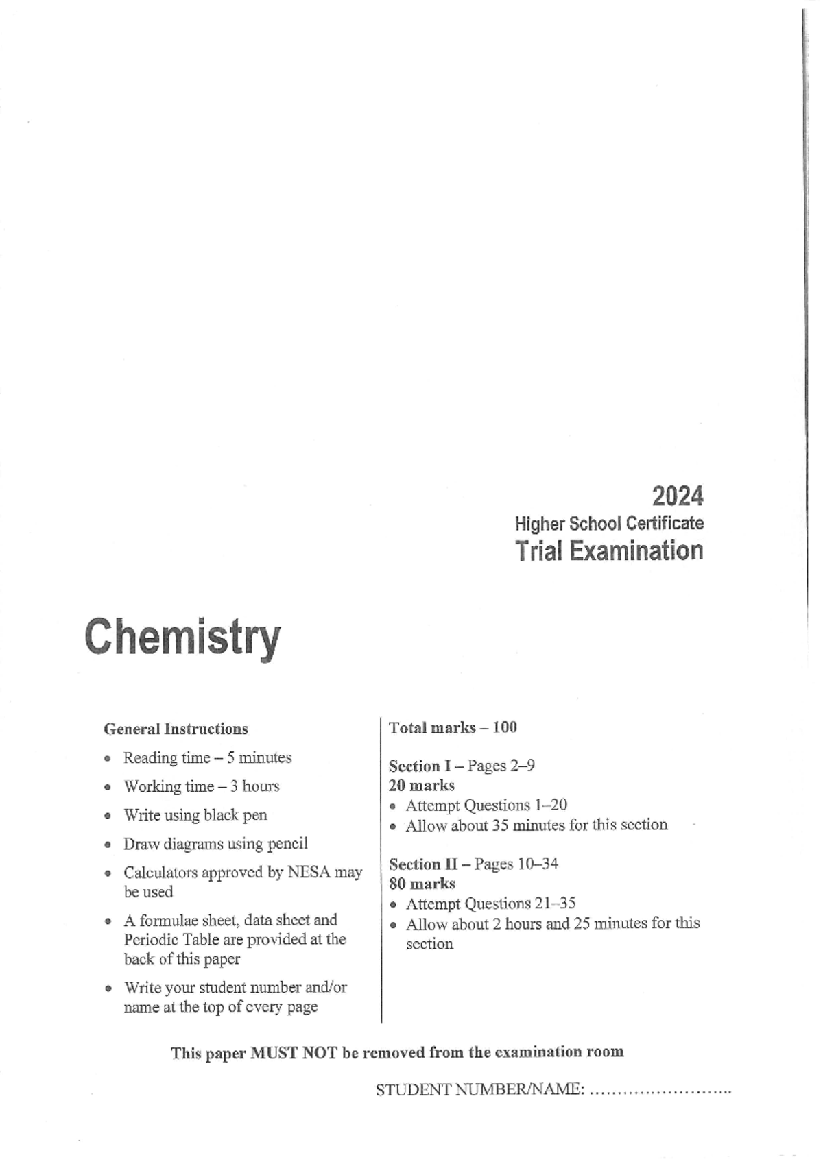 HSC Chemistry Trial Exam 2024 - Independent Study Guide - Studocu