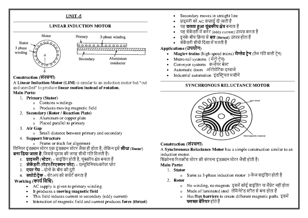 Unit 5: Linear and Synchronous Reluctance Motors Overview - Studocu