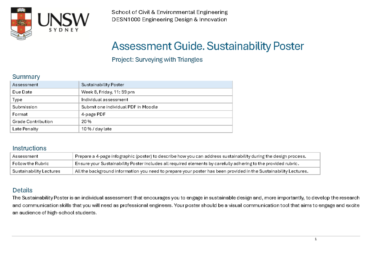 ENGR 2026 Sustainability Poster Project: Assessment Guide & Rubric ...