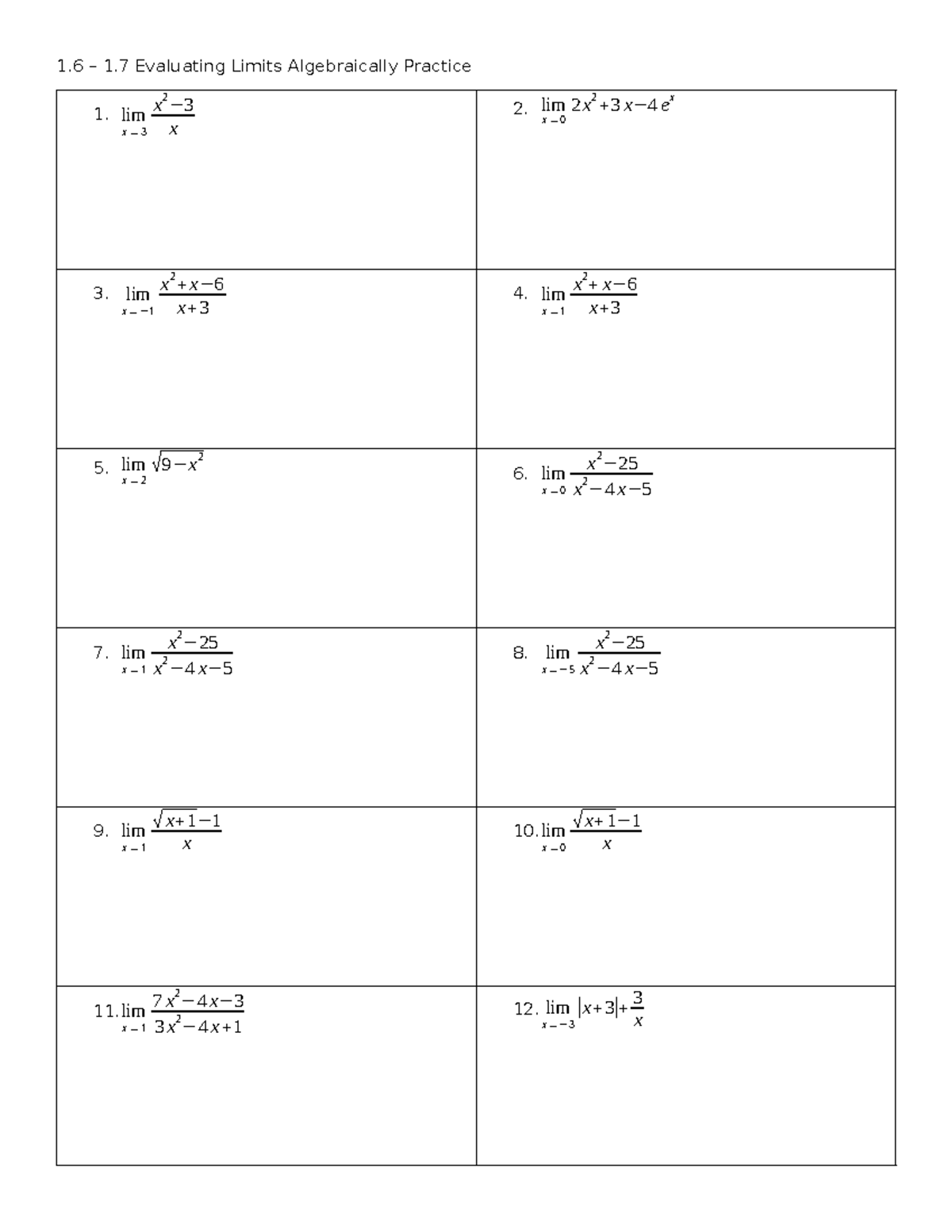 1.6 – 1.7 Limits Algebraically Practice Problems - Studocu