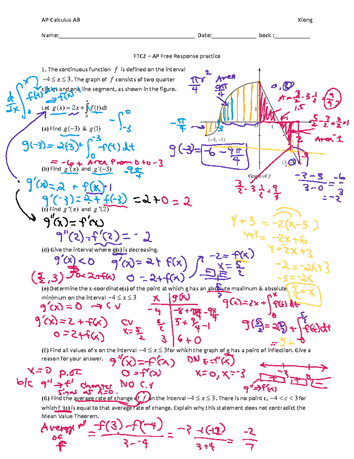 AP Calculus AB FTC2 Free Response Practice 2023 - Studocu