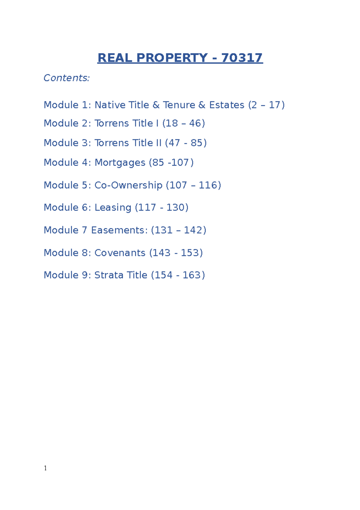 REAL Property - 70317 Lecture Notes: Comprehensive Study Guide - Studocu