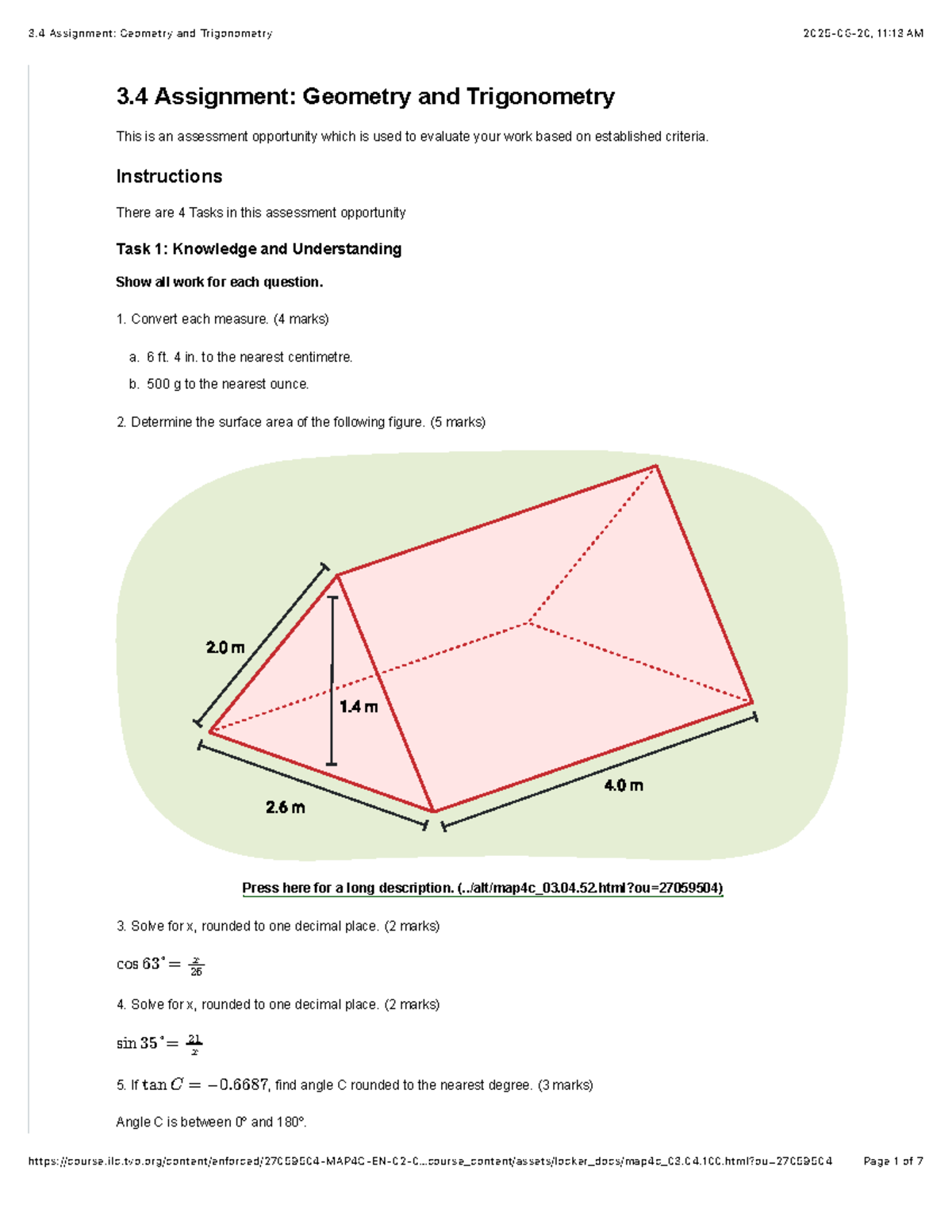3.4 Assignment: Geometry & Trigonometry Assessment Guide - Studocu