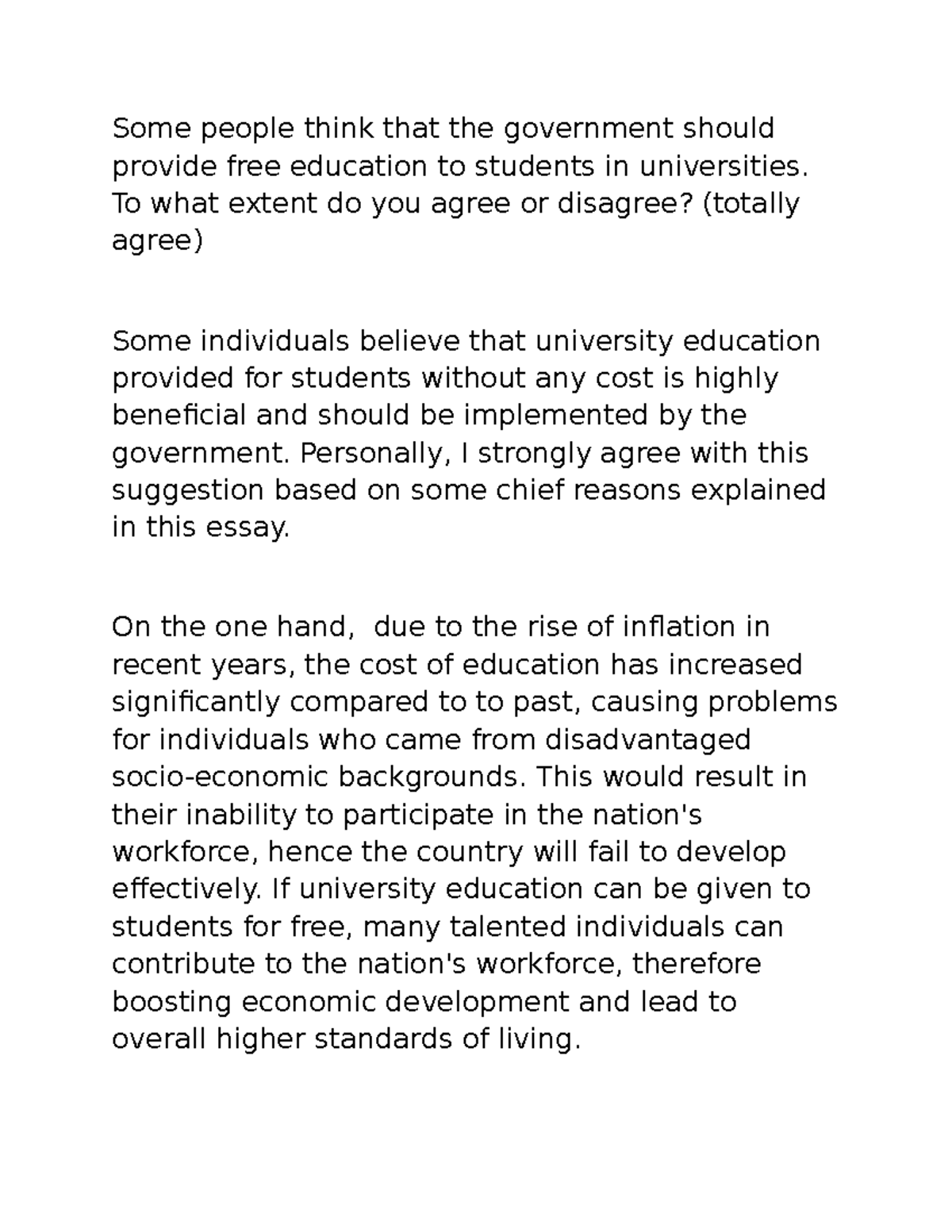 Essay on Government Provision of Free University Education (Agree ...