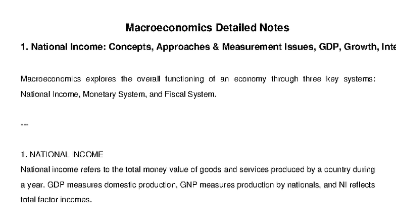Macroeconomics Detailed Notes - National Income: Concepts, Approaches ...
