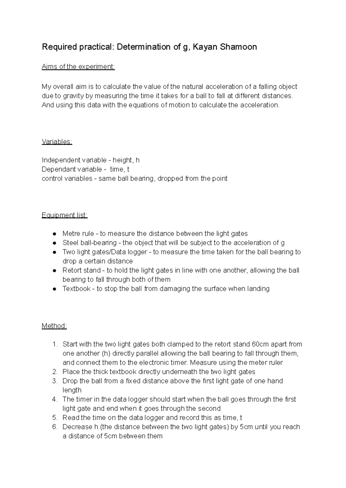 CP3 - Practical Lab on Free-Fall Method to Determine g Value - Studocu
