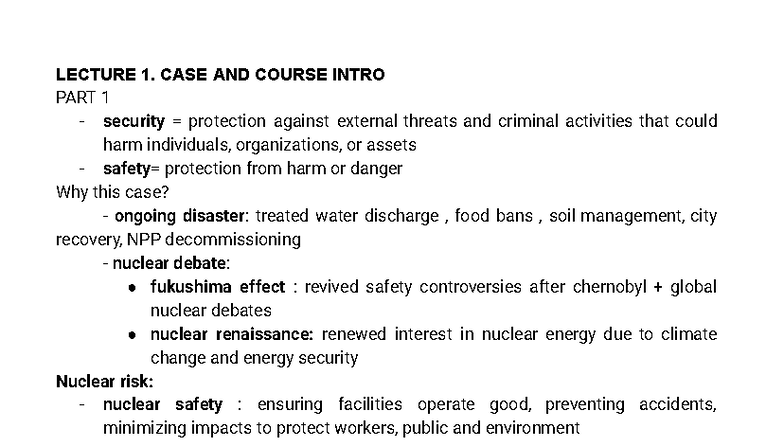 LECTURE 1. INTRODUCTION TO FUKUSHIMA DISASTER AND NUCLEAR SAFETY ...