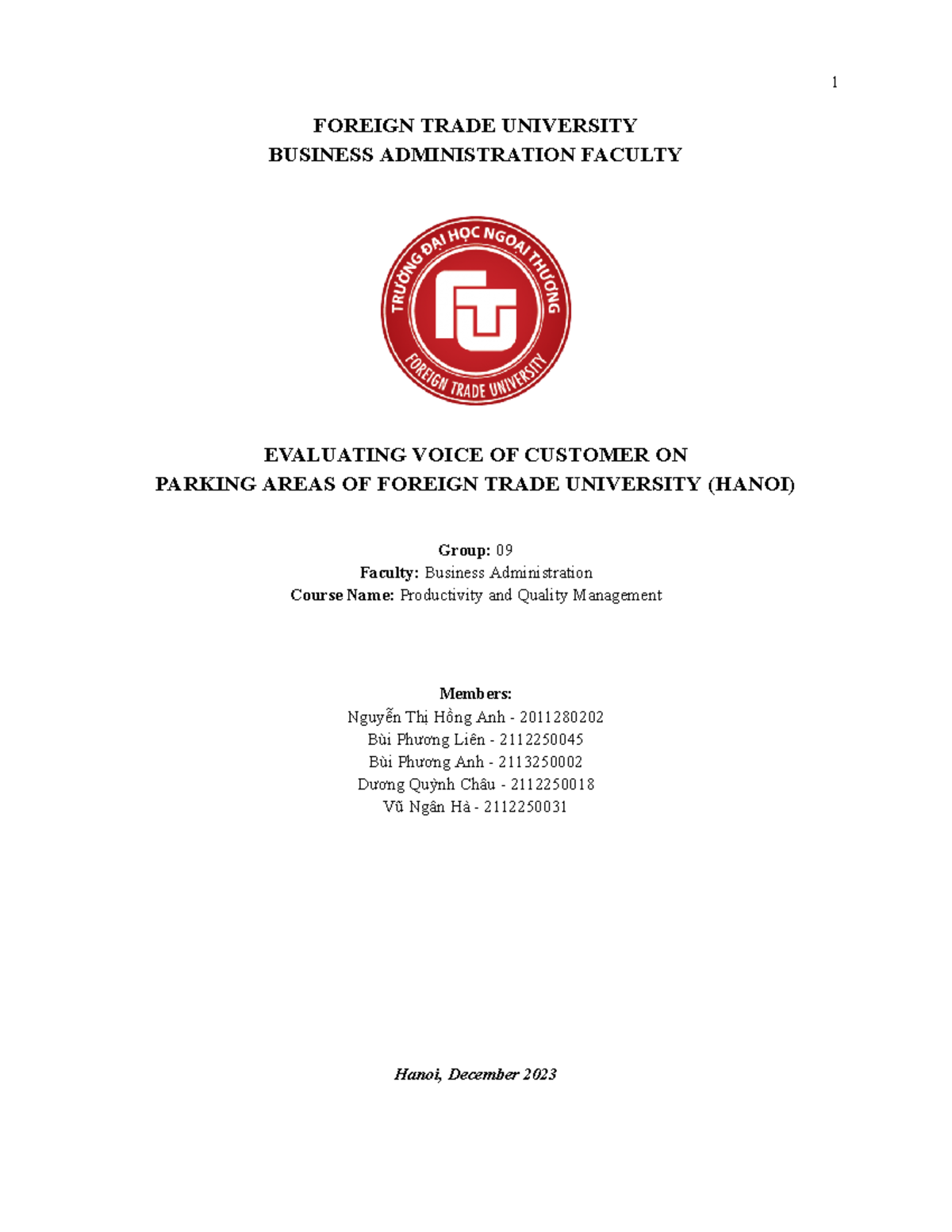 "BA4102 Final Report: Evaluating Customer Voice in FTU Parking Areas ...