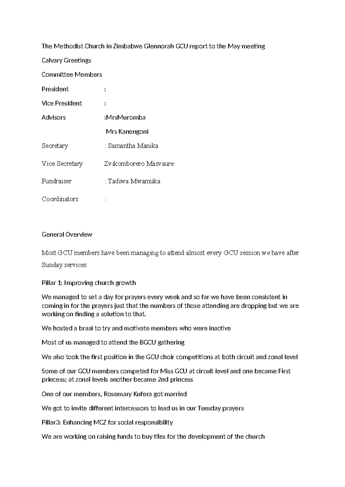 GCU Report - May Meeting Overview and Church Growth Initiatives - Studocu