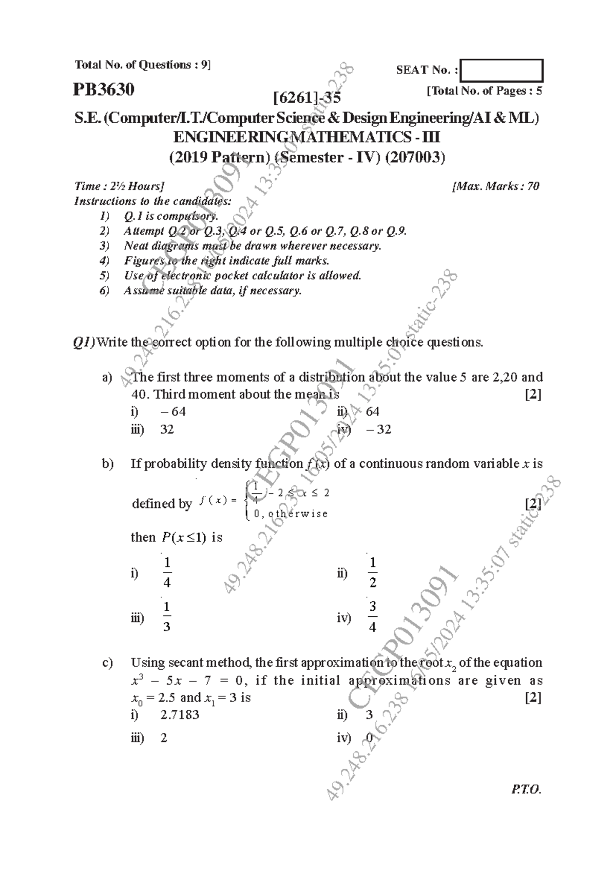 May-June 2024 M3 Engineering Mathematics III Question Paper - Studocu