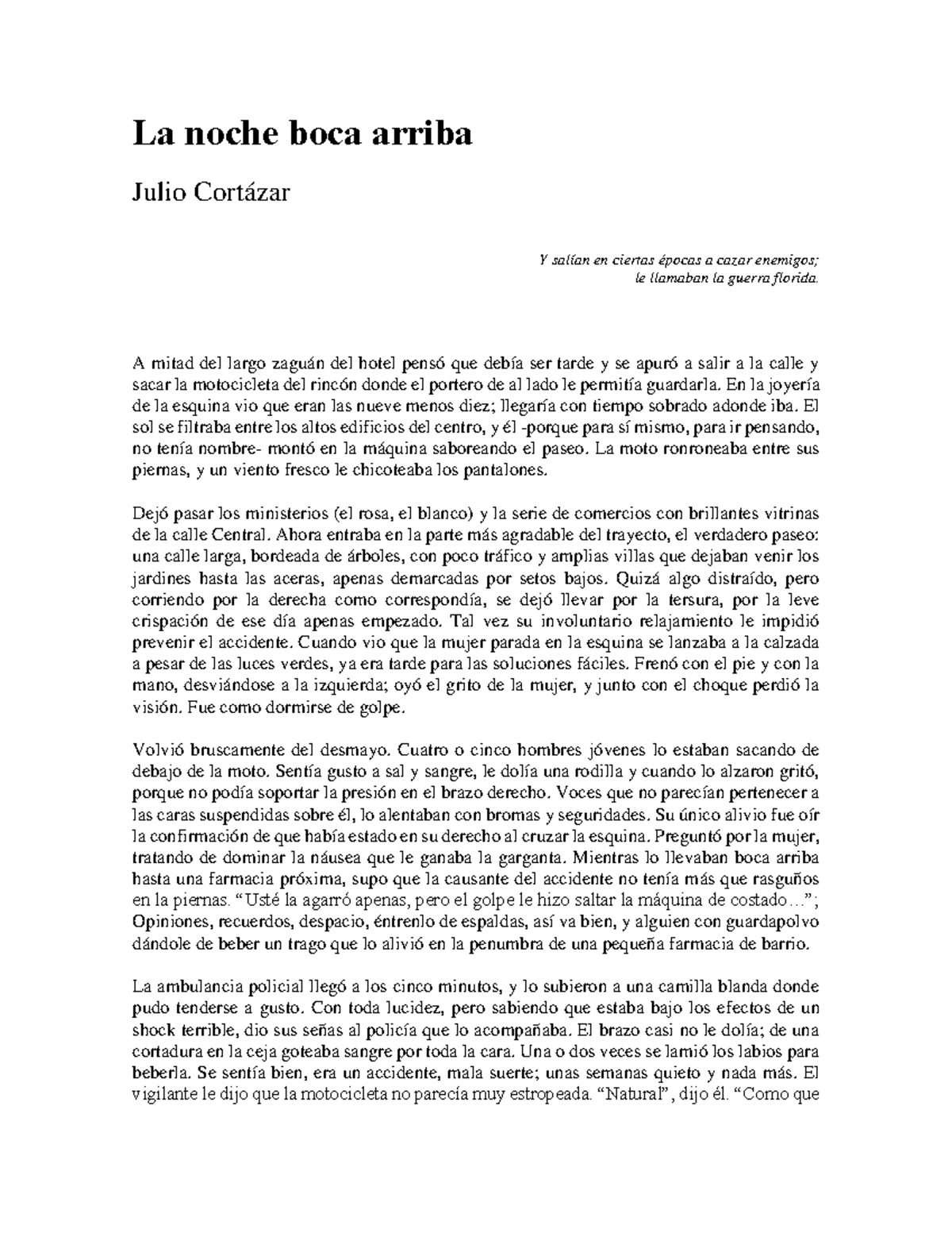 La noche boca arriba - Análisis del cuento de Julio Cortázar para ...