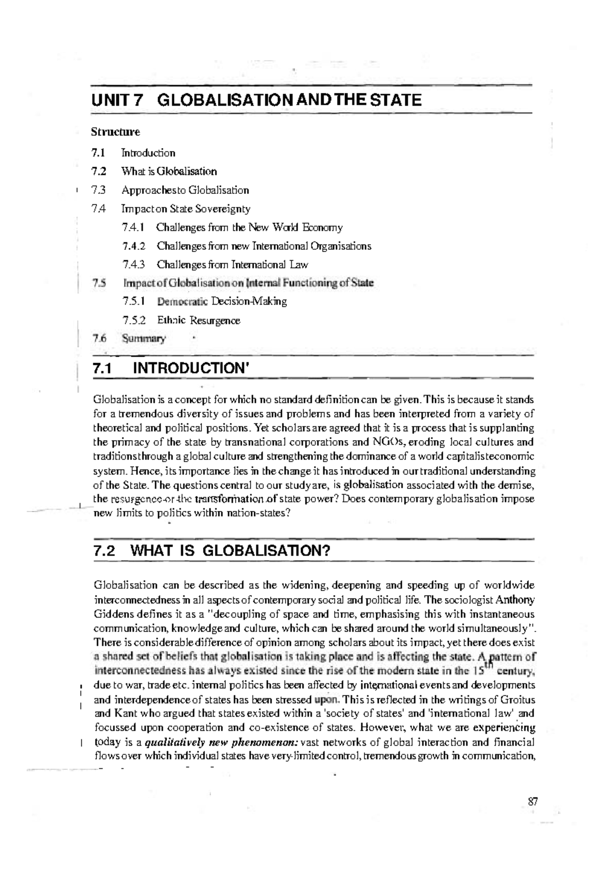 Unit 7: Globalisation and State Sovereignty Analysis - Studocu