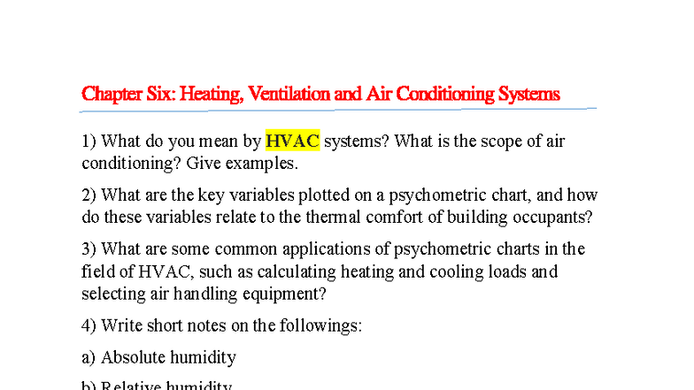 Chapter 6: HVAC Systems - Key Concepts and Applications - Studocu