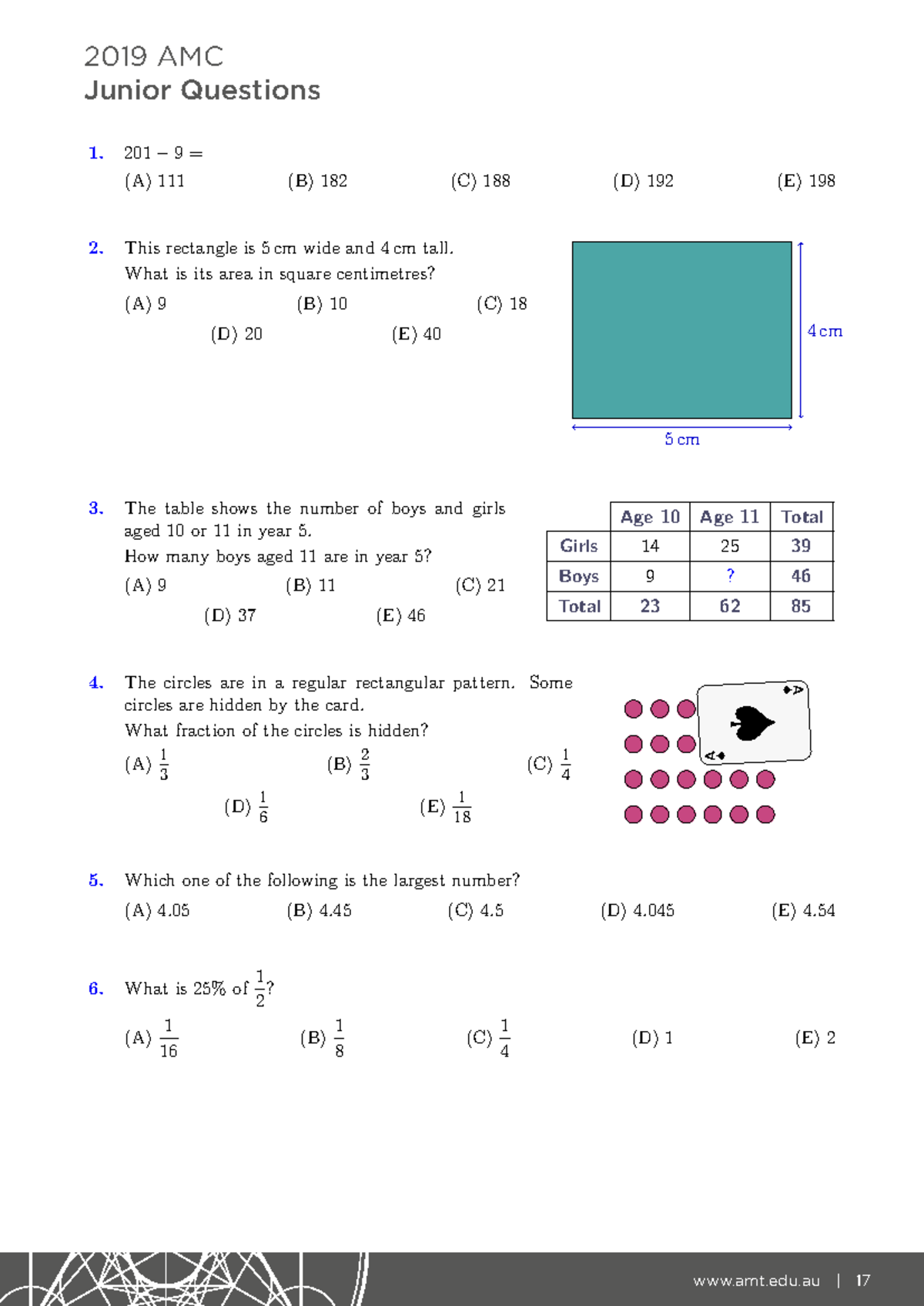 AMC 2019 Junior Division - Practice Questions and Solutions - Studocu