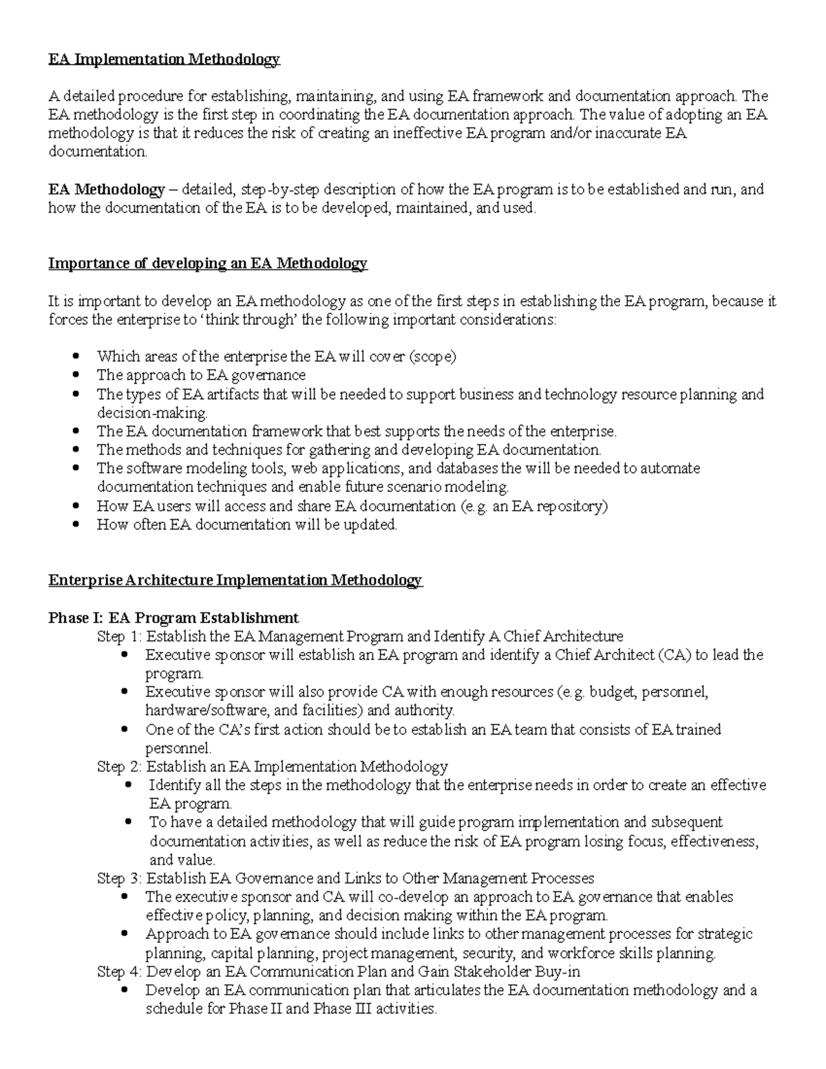 1 - EA Implementation Methodology - EA Implementation Methodology A detailed procedure for - Studocu