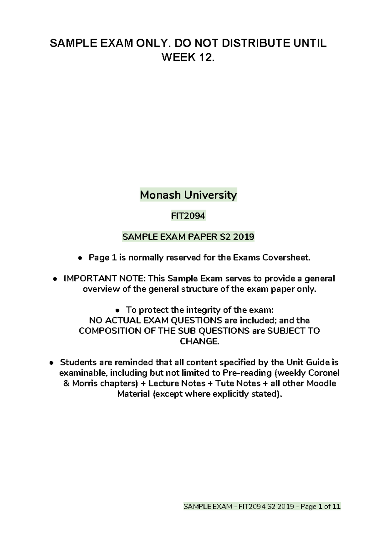 Sample/practice exam 14 November 2019, questions and answers - SAMPLE ...