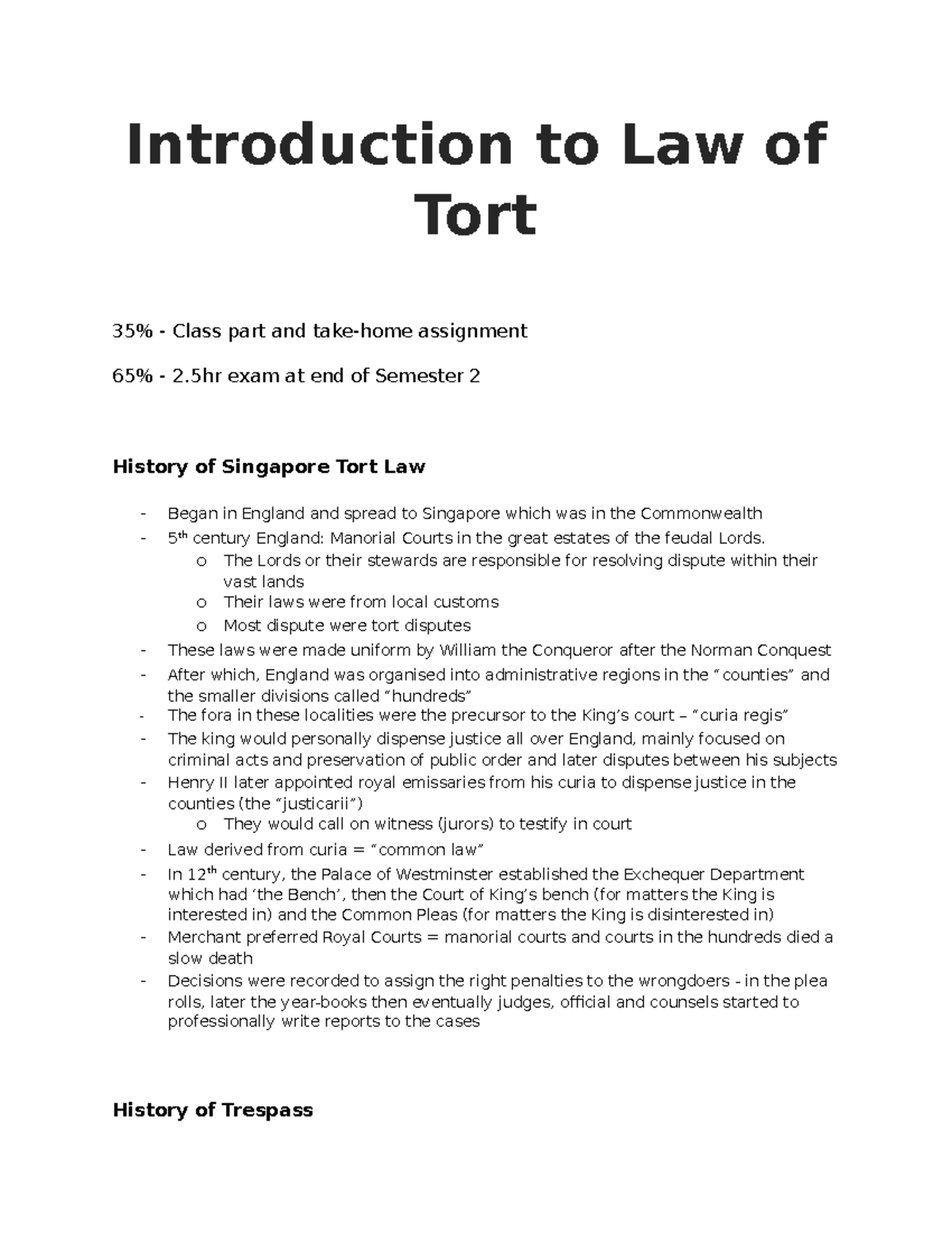1. Intro to Tort - These are my own summaries - use at your own ...