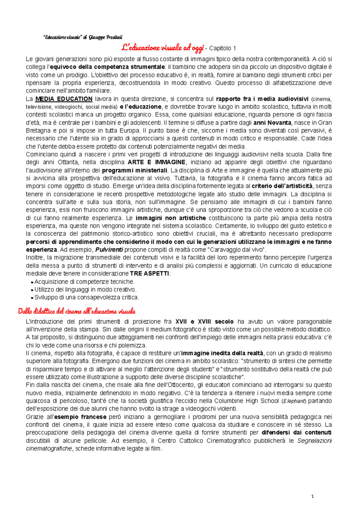 Educazione visuale - riassunto integrato con appunti - “Educ ion visual ” d Giusepp Prevital ...