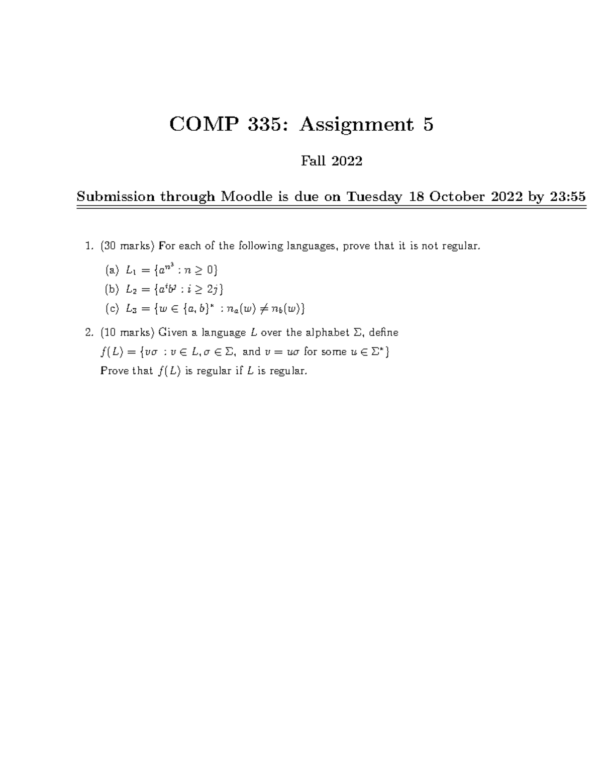 A5 - Assignment 5 - COMP 335: Assignment 5 Fall 2022 Submission through ...