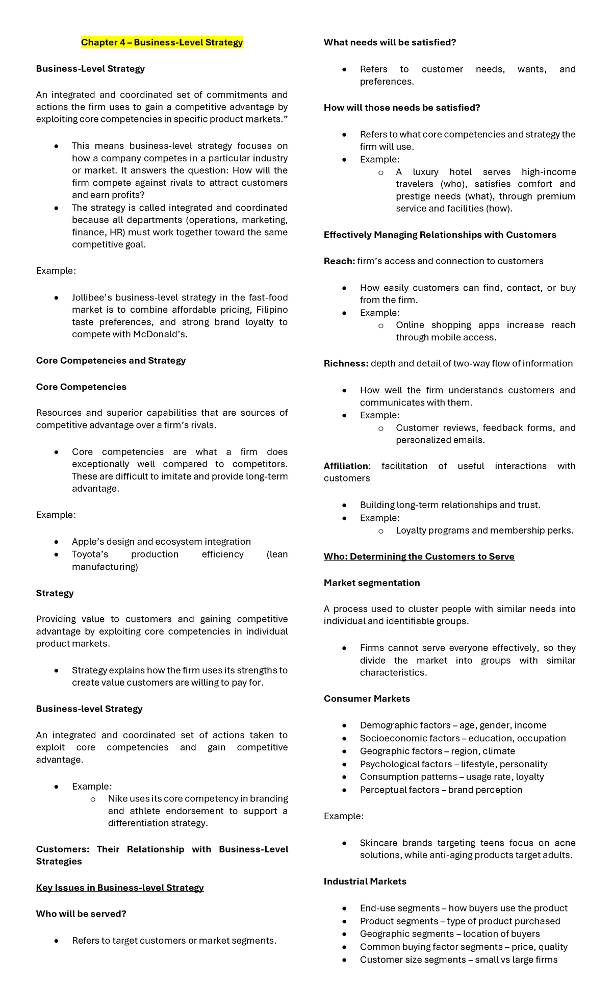 CH4 Strategy: Understanding Core Competencies & Market Needs - Studocu